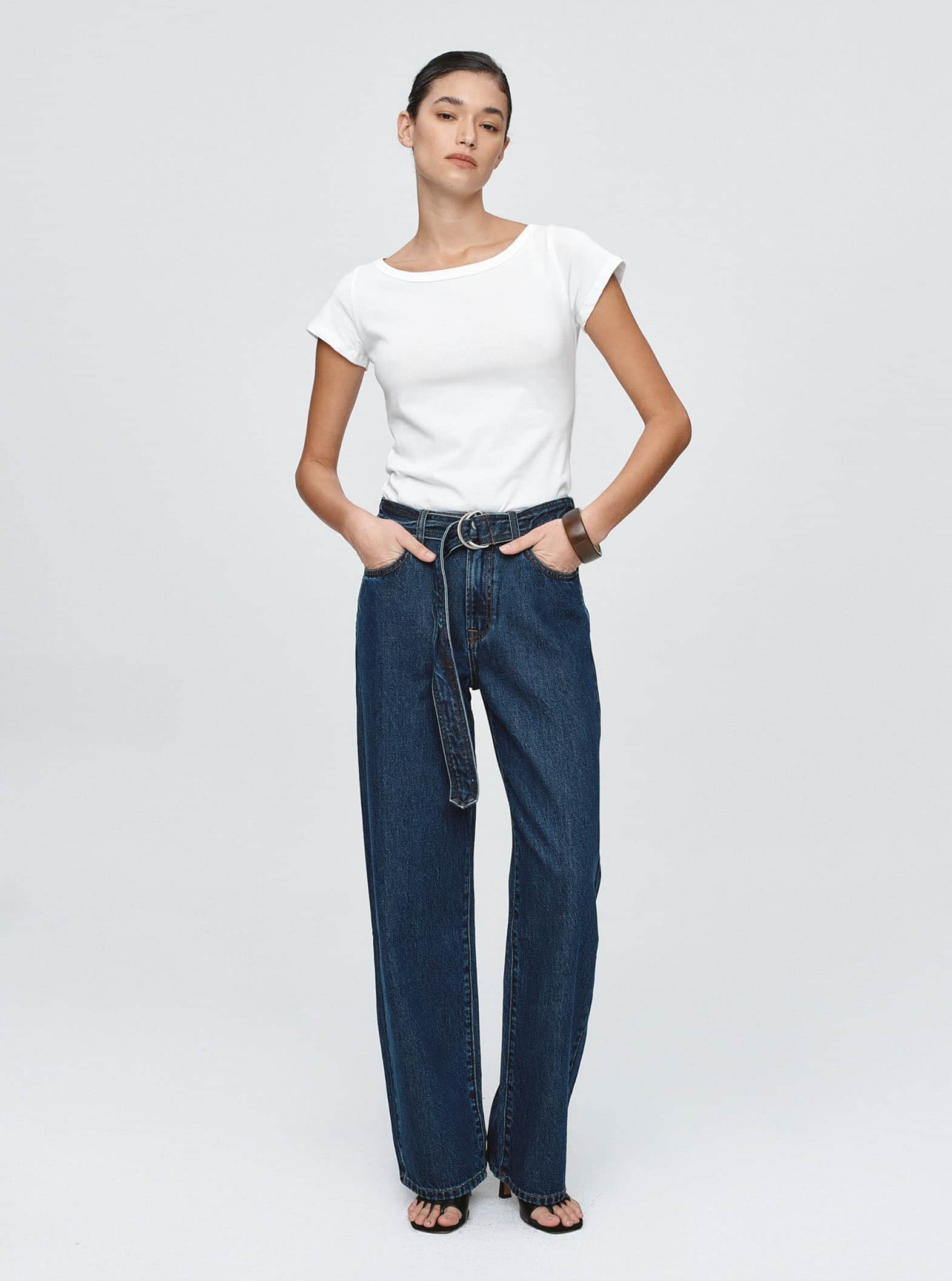 Shop Marle's Belted Wide Leg Jean in Classic Blue - RIISE